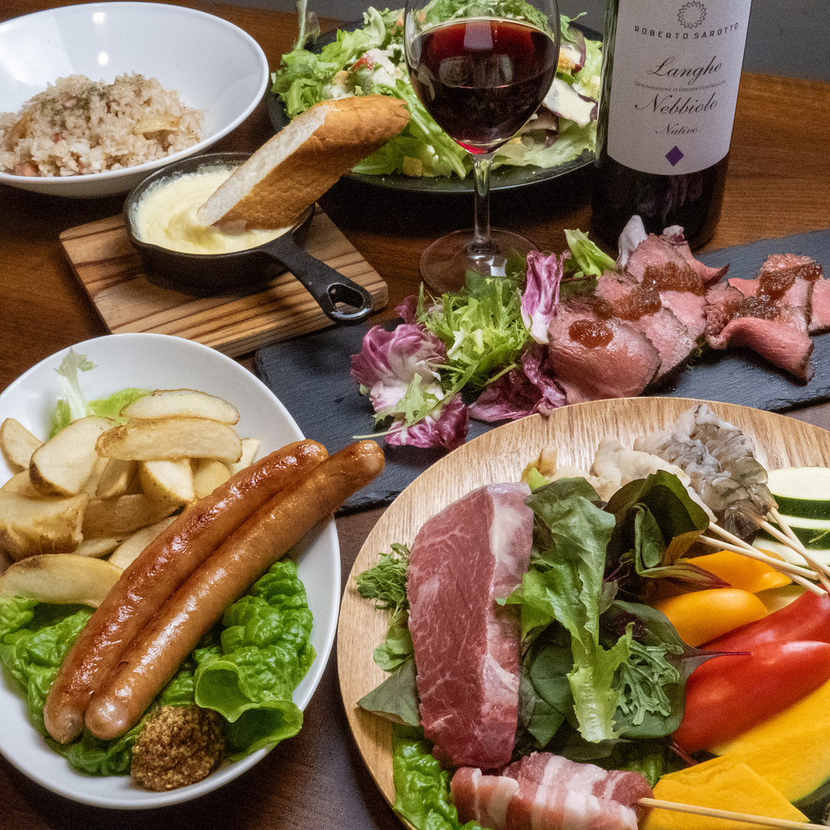 【特選コース】土佐あかうしヒレステーキ・チーズフォンデュ等6品で2.5H飲み放題付き！7500円！ | 鉄板家 テツオ